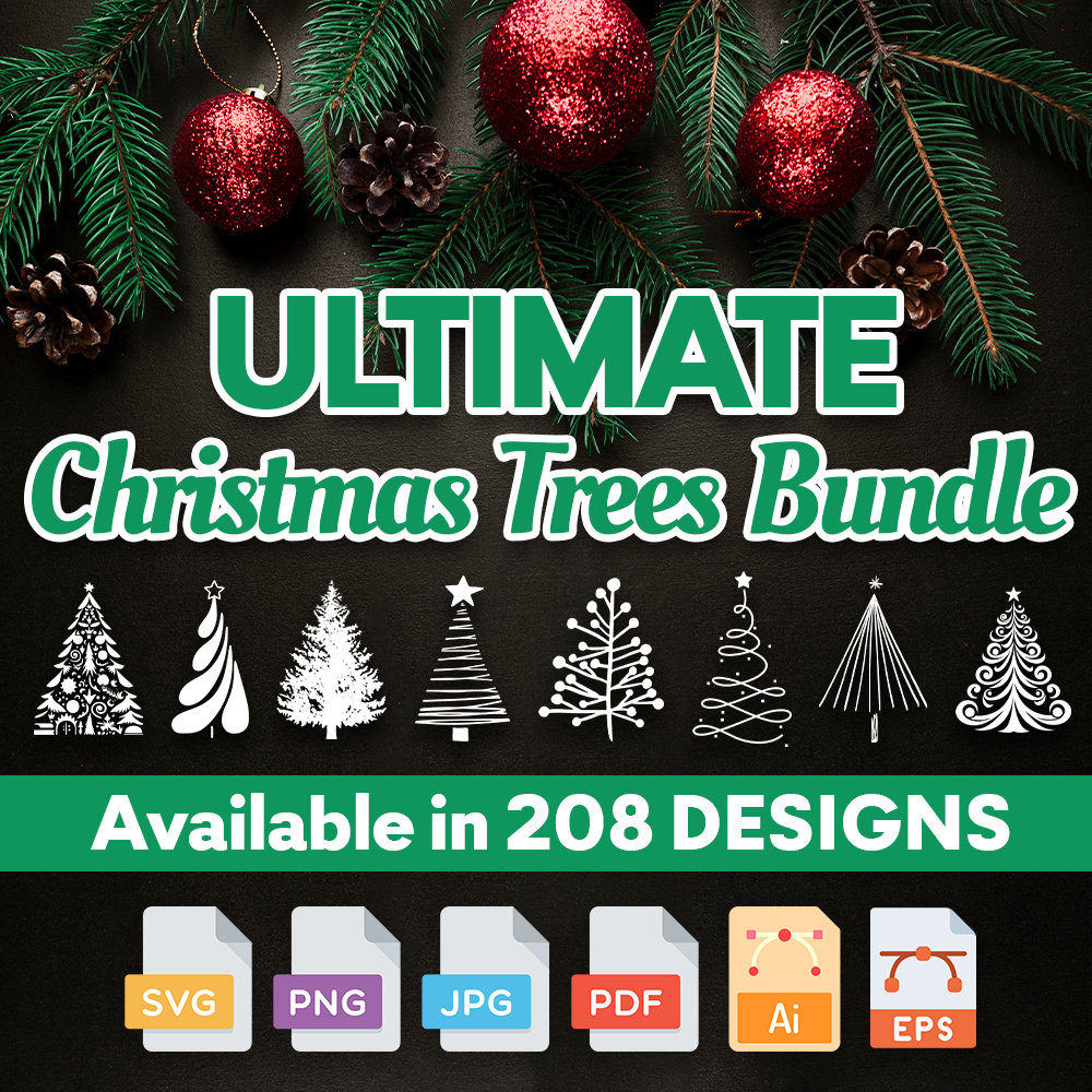 208 Bundle de sapin de Noël SVG, contour de sapin de Noël, décorations ...