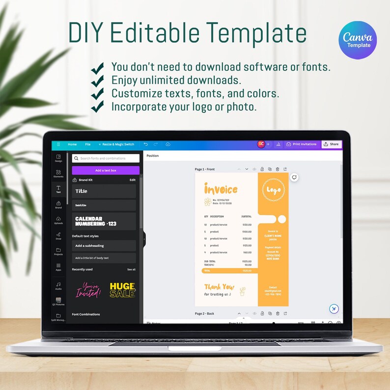 Invoice Template, EDITABLE Receipt Form, Small Business, Receipt Order ...