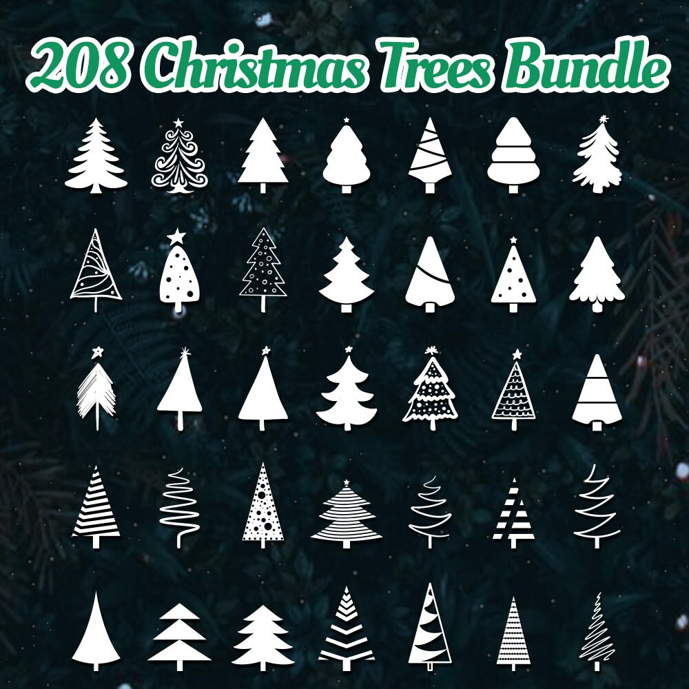208 Bundle de sapin de Noël SVG, contour de sapin de Noël, décorations ...