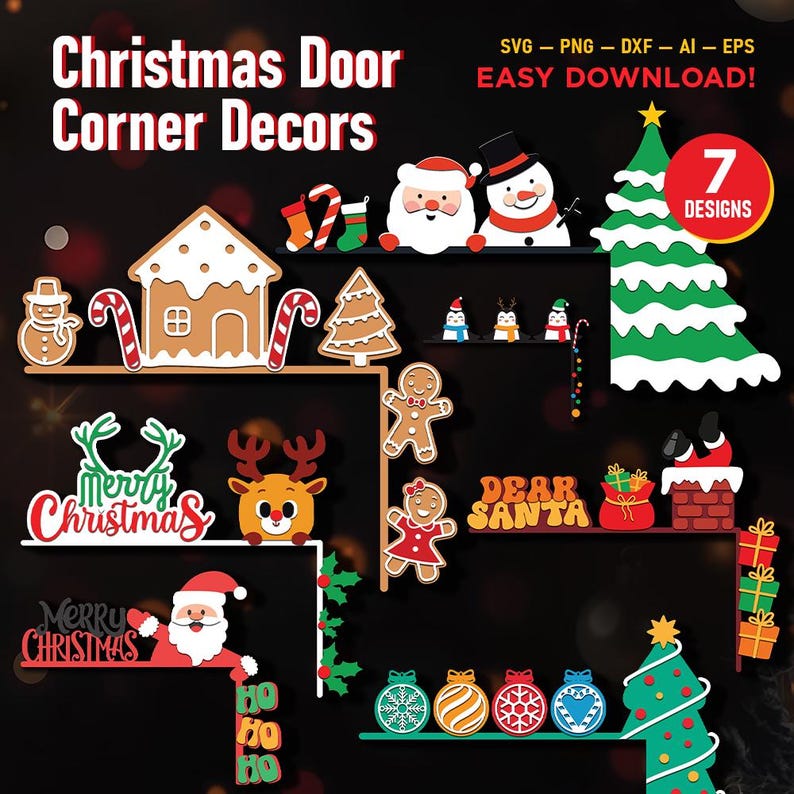 Christmas Door Corners Svg, Wood Decor Svg, Santa Svg, Gingerman Svg ...
