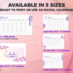 2024 Monthly Calendar, Landscape Orientation, Starts on Sunday ...