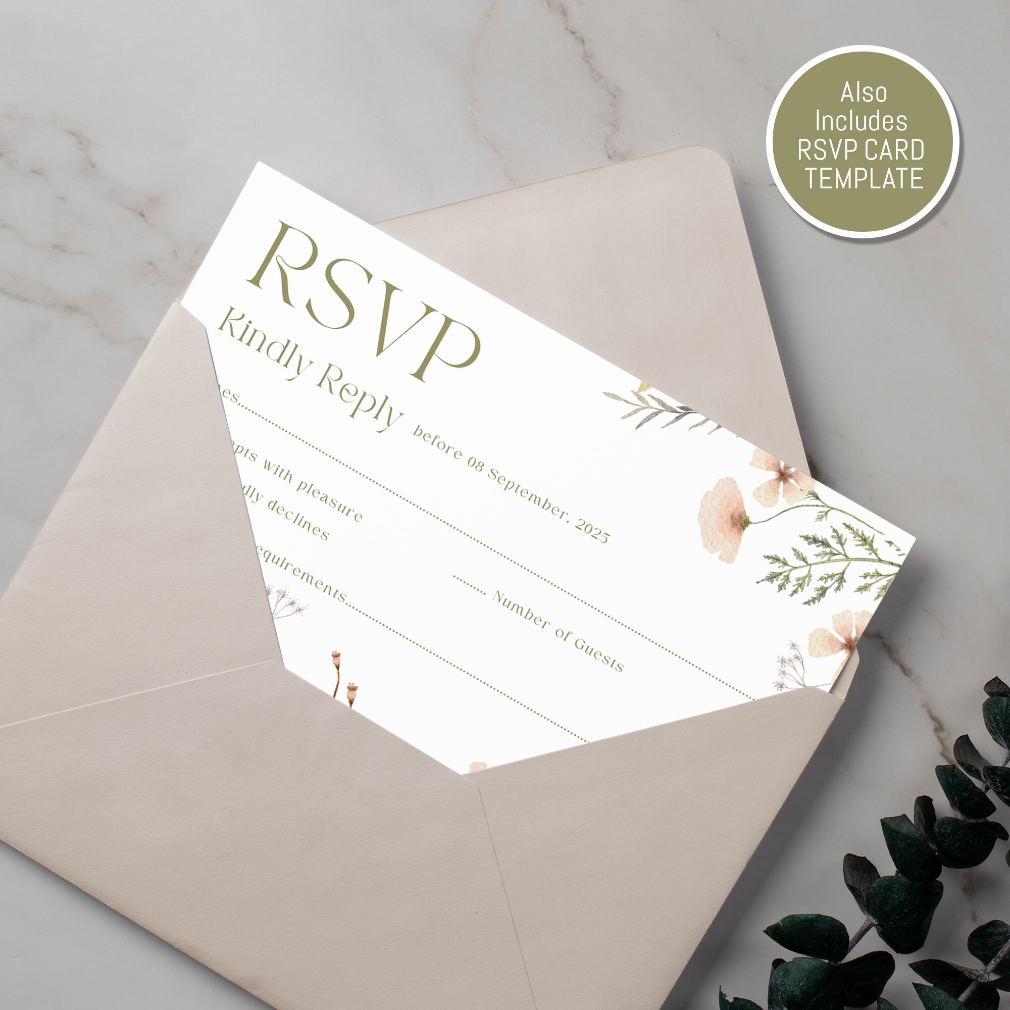 Wildflower Wedding Invitation Template, Printable Wedding Invitation ...