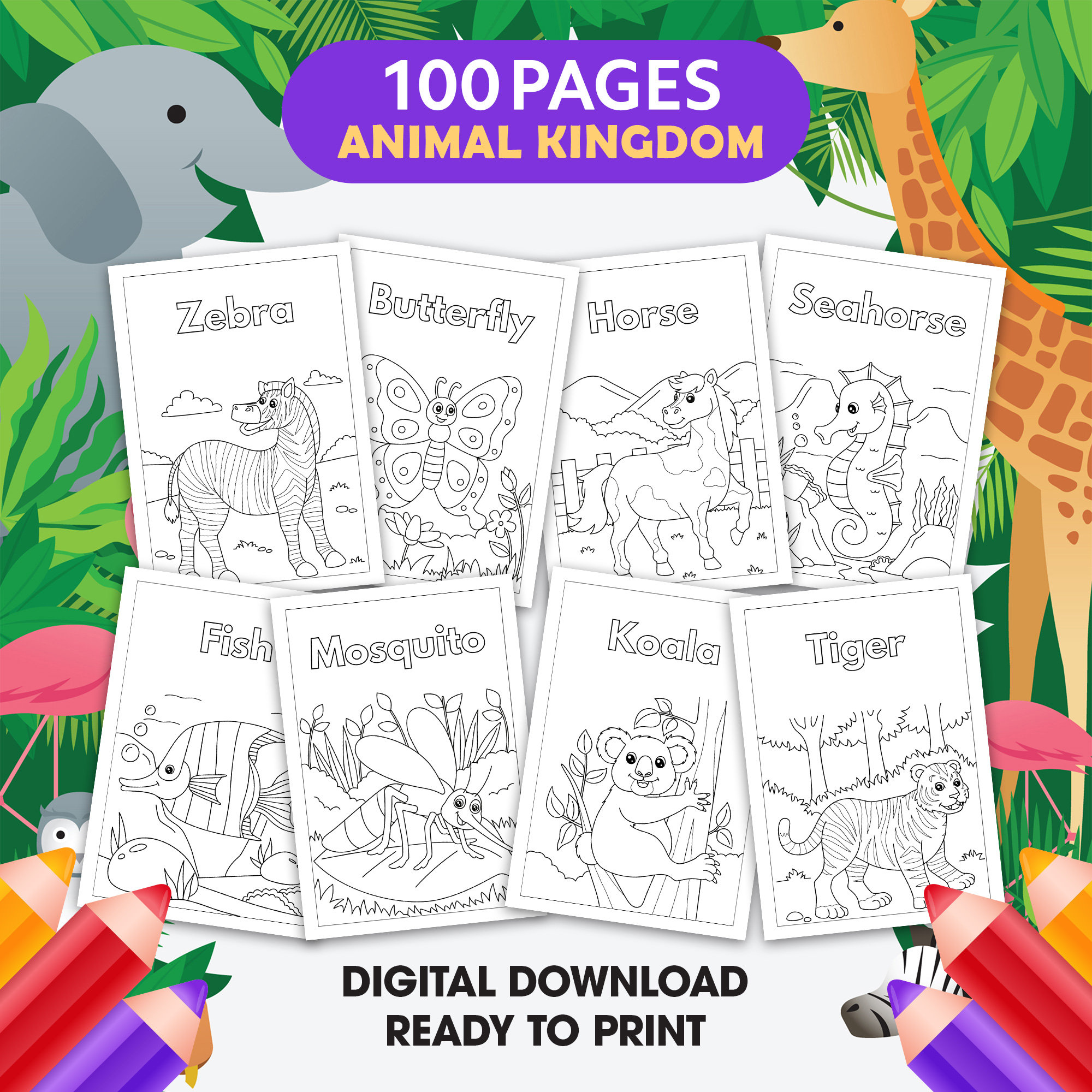 100 Animal-themed Coloring Pages, Farm Animals Coloring Book for Kids ...