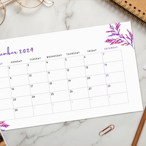 2024 Monthly Calendar, Landscape Orientation, Starts on Sunday ...