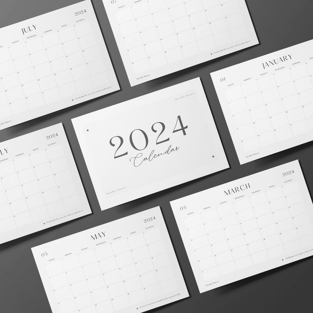 2024 Monthly Planner Landscape, 2024 Minimalist and Clean White Monthly ...