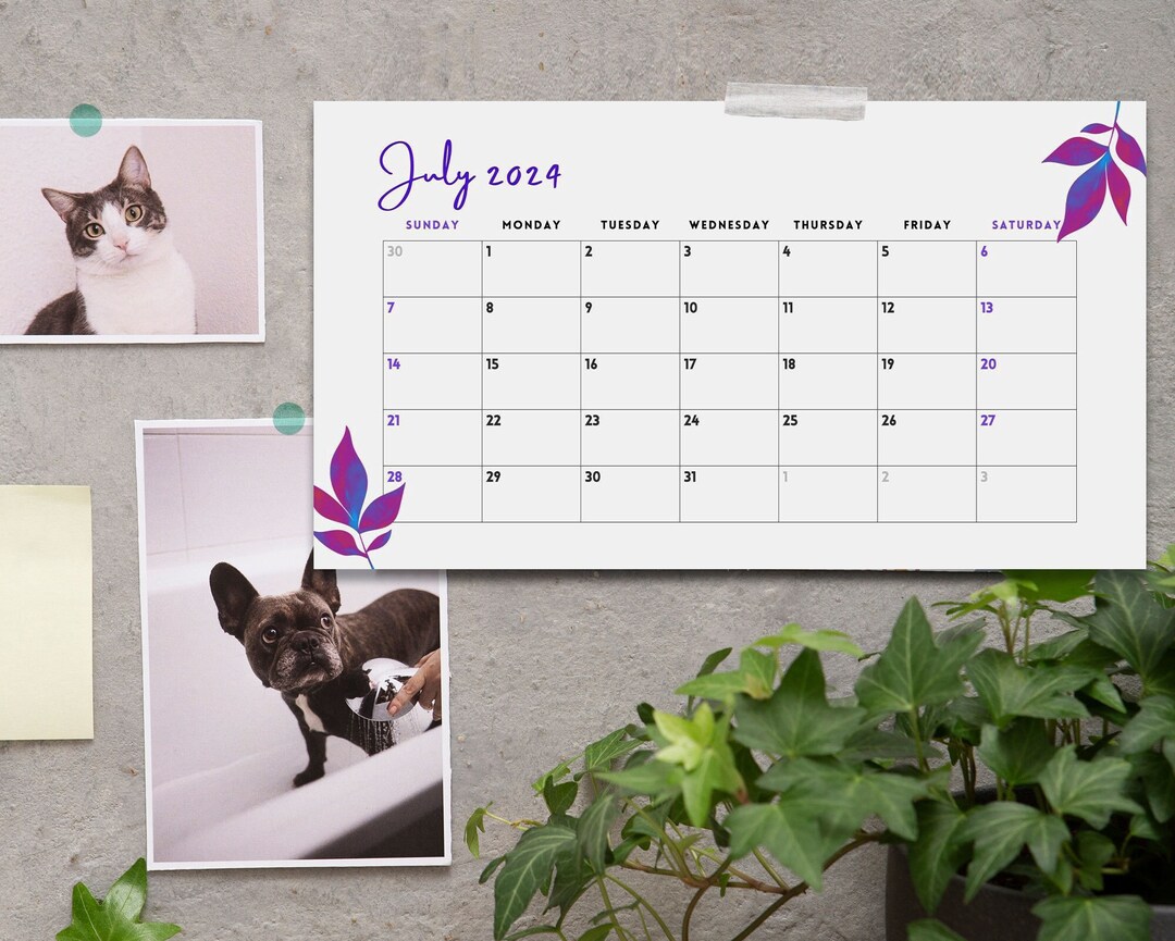 2024 Monthly Calendar, Landscape Orientation, Starts on Sunday ...