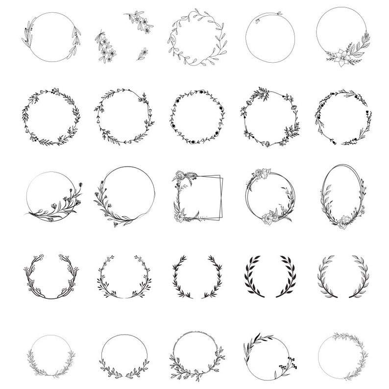 140 FLORAL WREATH SVG Bundle Circle Frame Svg Botanical Frame Wedding ...