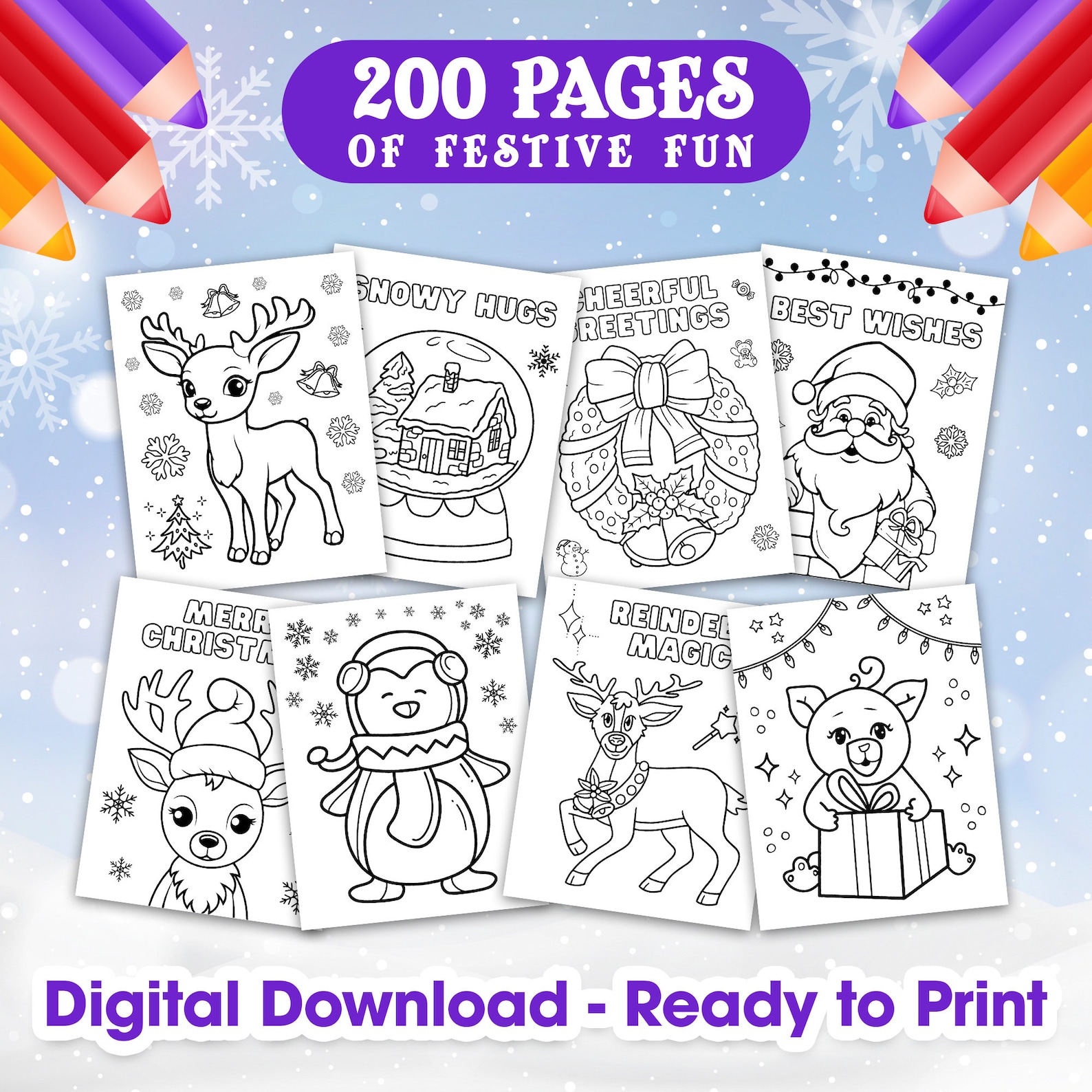 200 Christmas-themed Coloring Pages Printable Christmas Games - Etsy