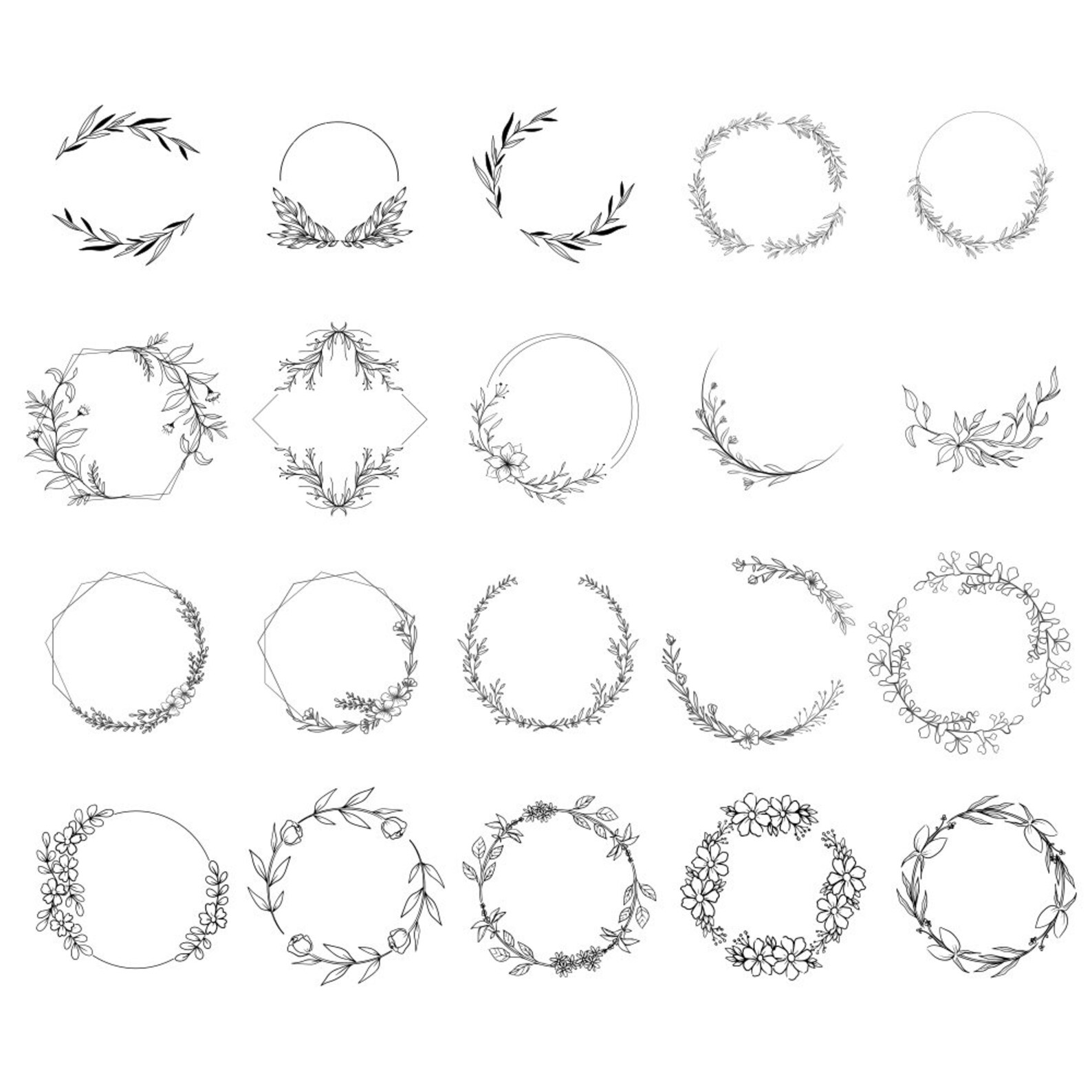 140 FLORAL WREATH SVG Bundle Circle Frame Svg Botanical Frame Wedding ...