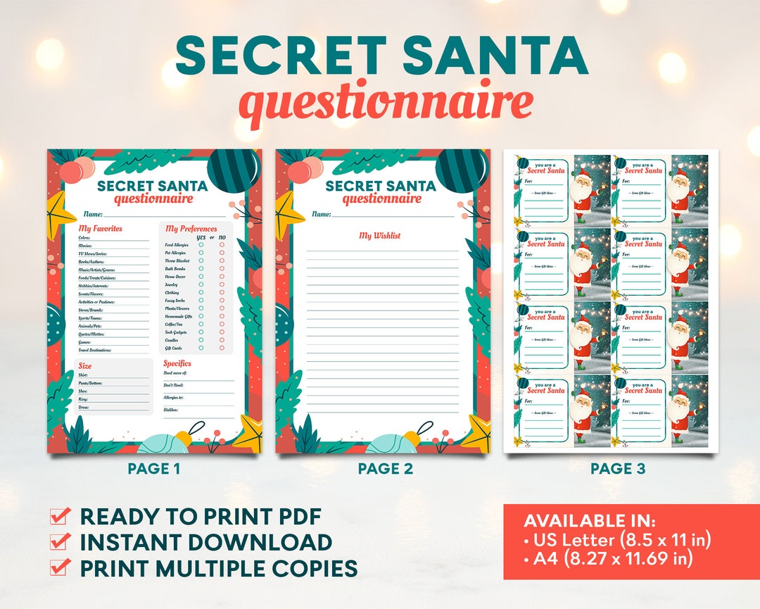 Secret Santa, Gift Exchange, Christmas Questionnaire, Coworker Gifts ...