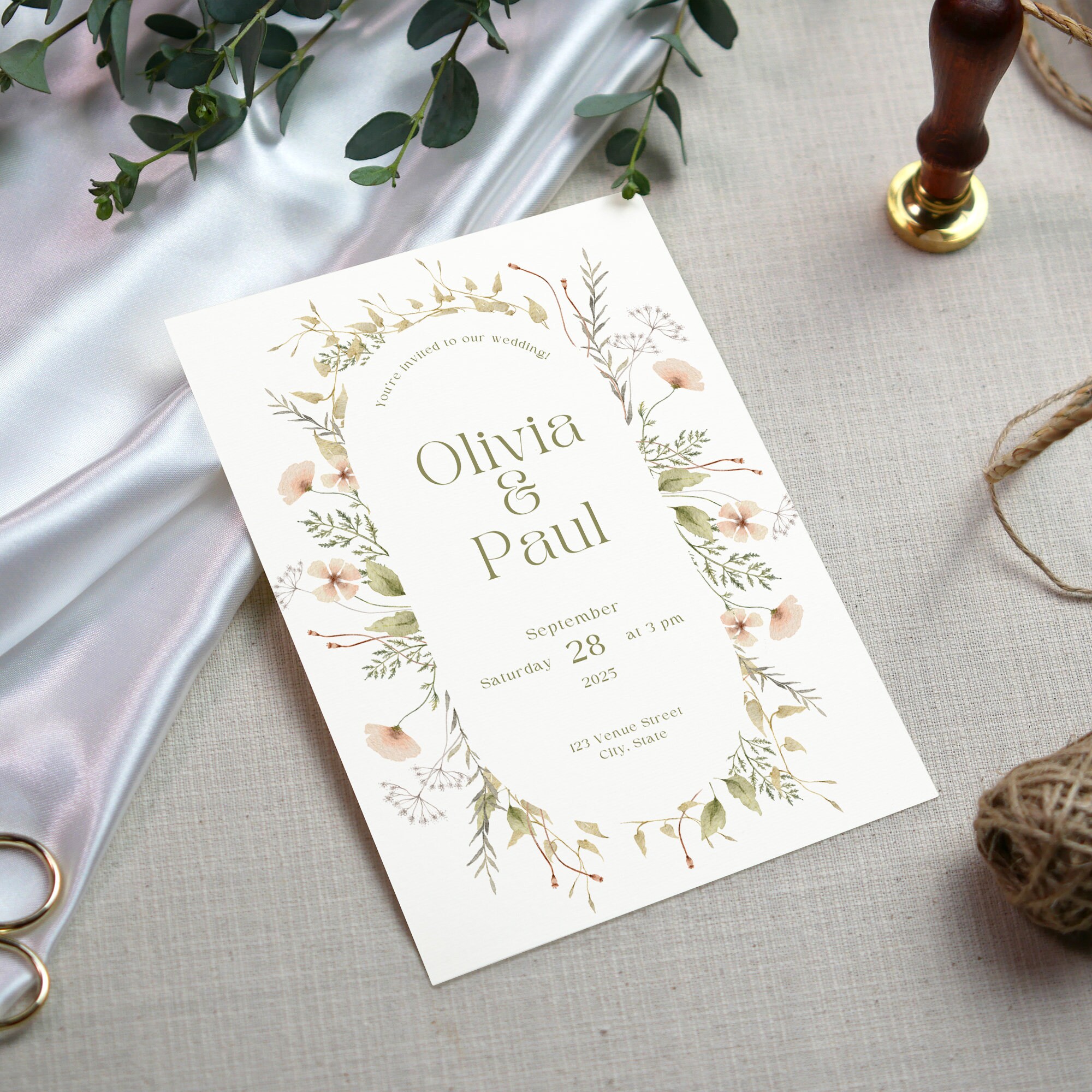 Wildflower Wedding Invitation Template, Printable Wedding Invitation ...
