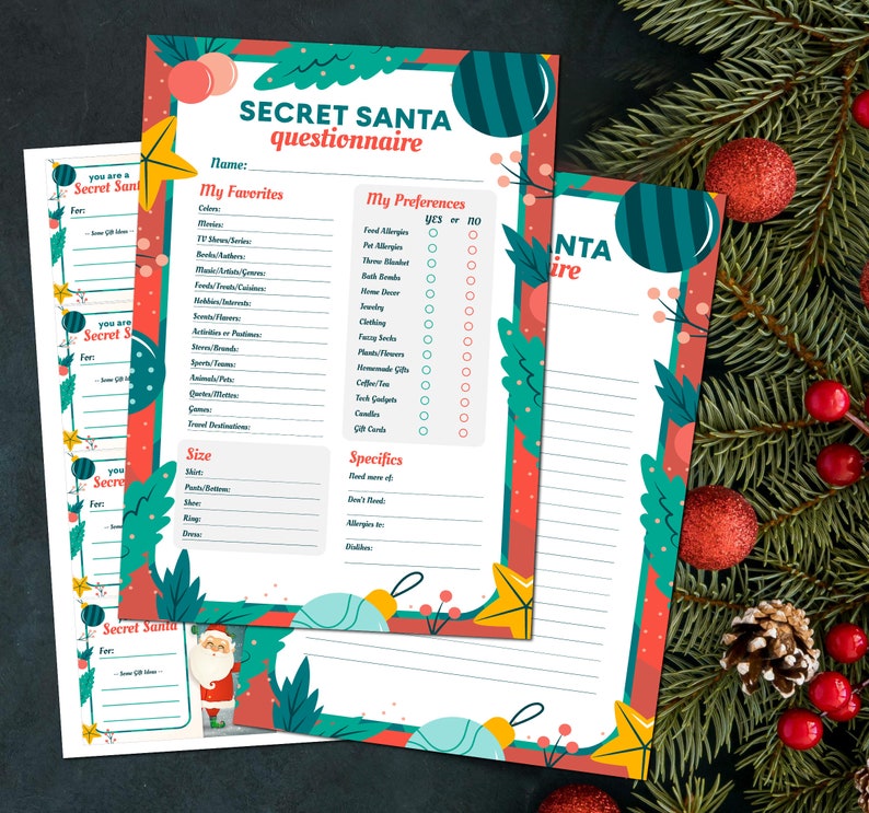 Secret Santa, Gift Exchange, Christmas Questionnaire, Coworker Gifts ...