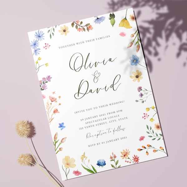 Wildflower Wedding Invitation Template - Etsy