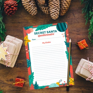 Office Gift Exchange Survey Form, Secret Santa Questionnaire for ...