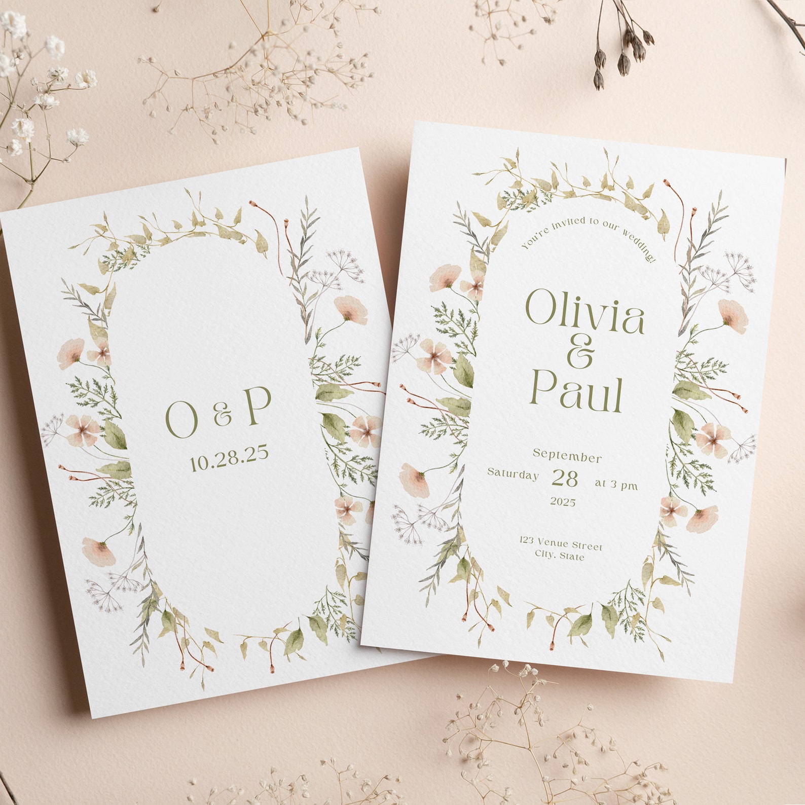 Wildflower Wedding Invitation Template, Printable Wedding Invitation ...