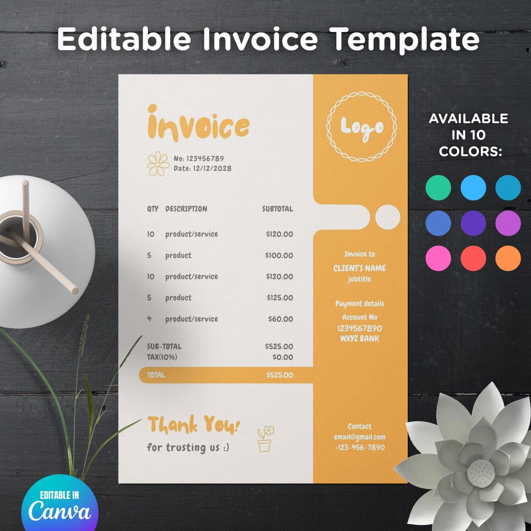 Invoice Template, EDITABLE Receipt Form, Small Business, Receipt Order ...
