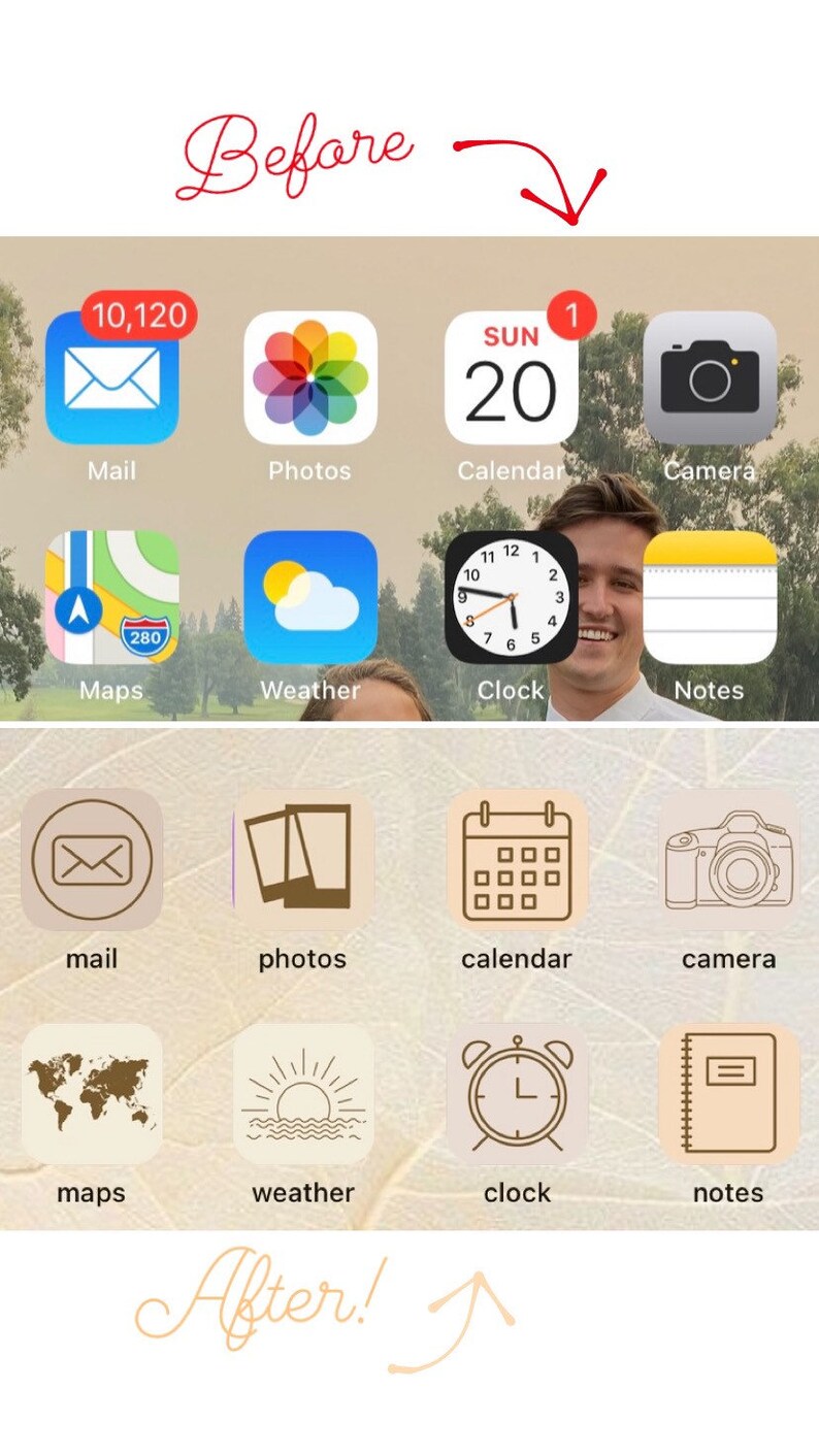 53 iPhone Home Screen Icons App Icon Covers for IOS 14, Abstract Boho ...