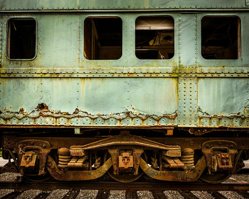 Teal Rustic Rusty Rail Car, Vintage Rail Car, Train Photography ...