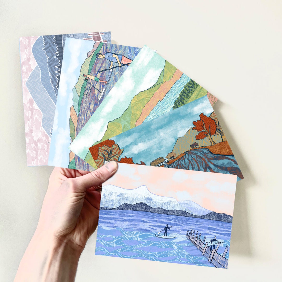 ADVENTURE - 5 Illustrated Adventure Cards - Paddle Board, Sup, the Lake ...