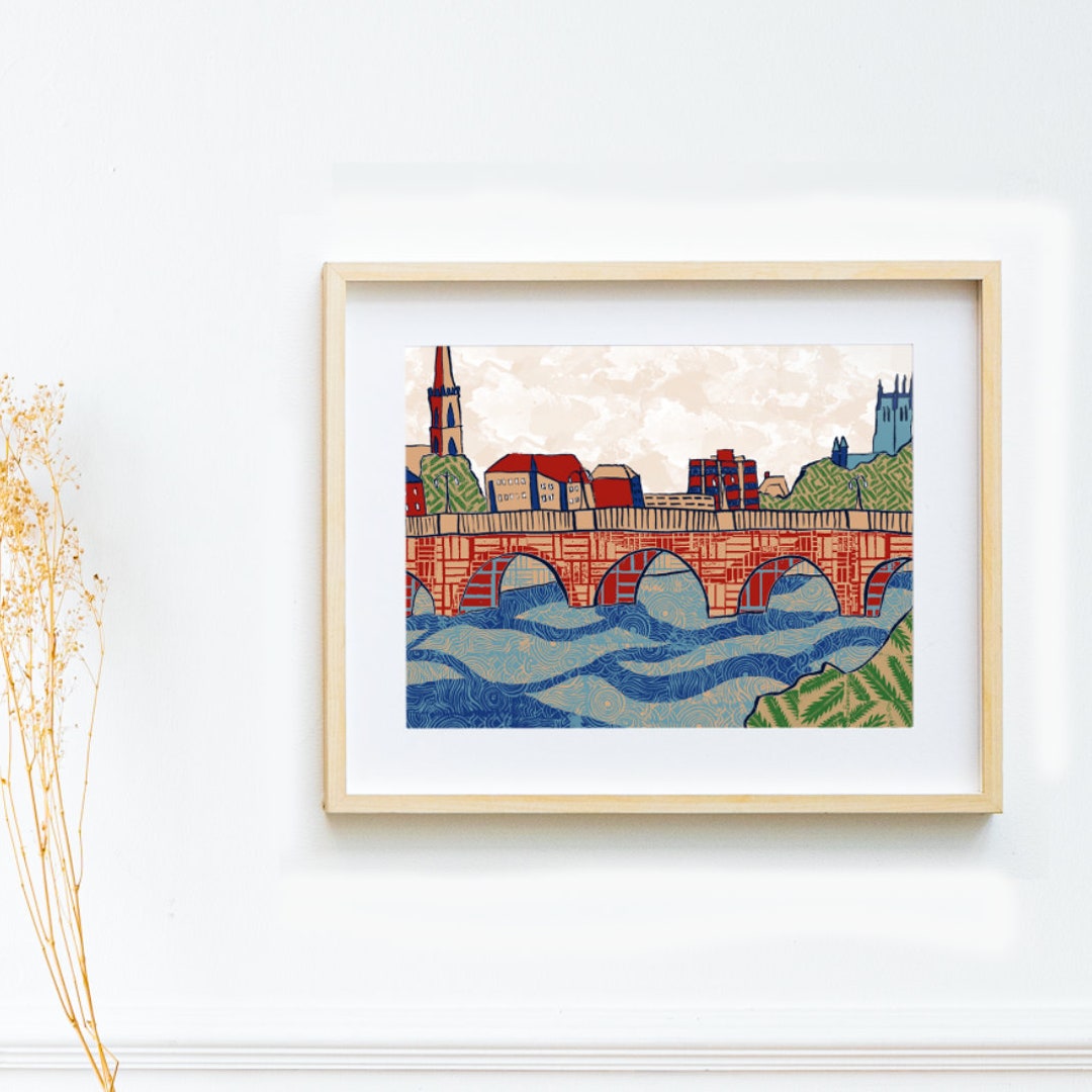 Art Print - the City of Worcester - Worcestershire, Cityscape, Bridge ...