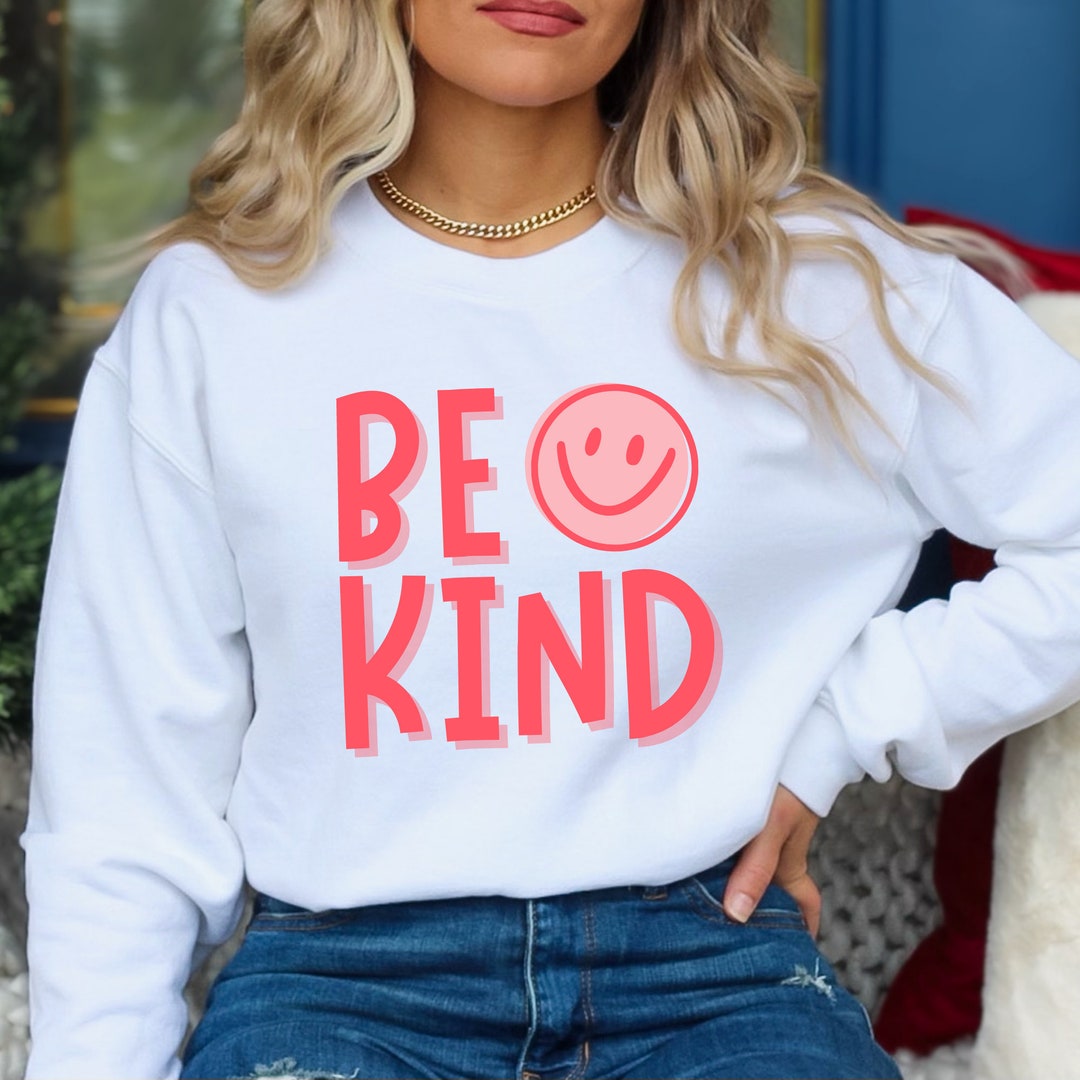 Be Kind Smiley Face Sweatshirt, Teacher Sweatshirt, Pink Smiley ...