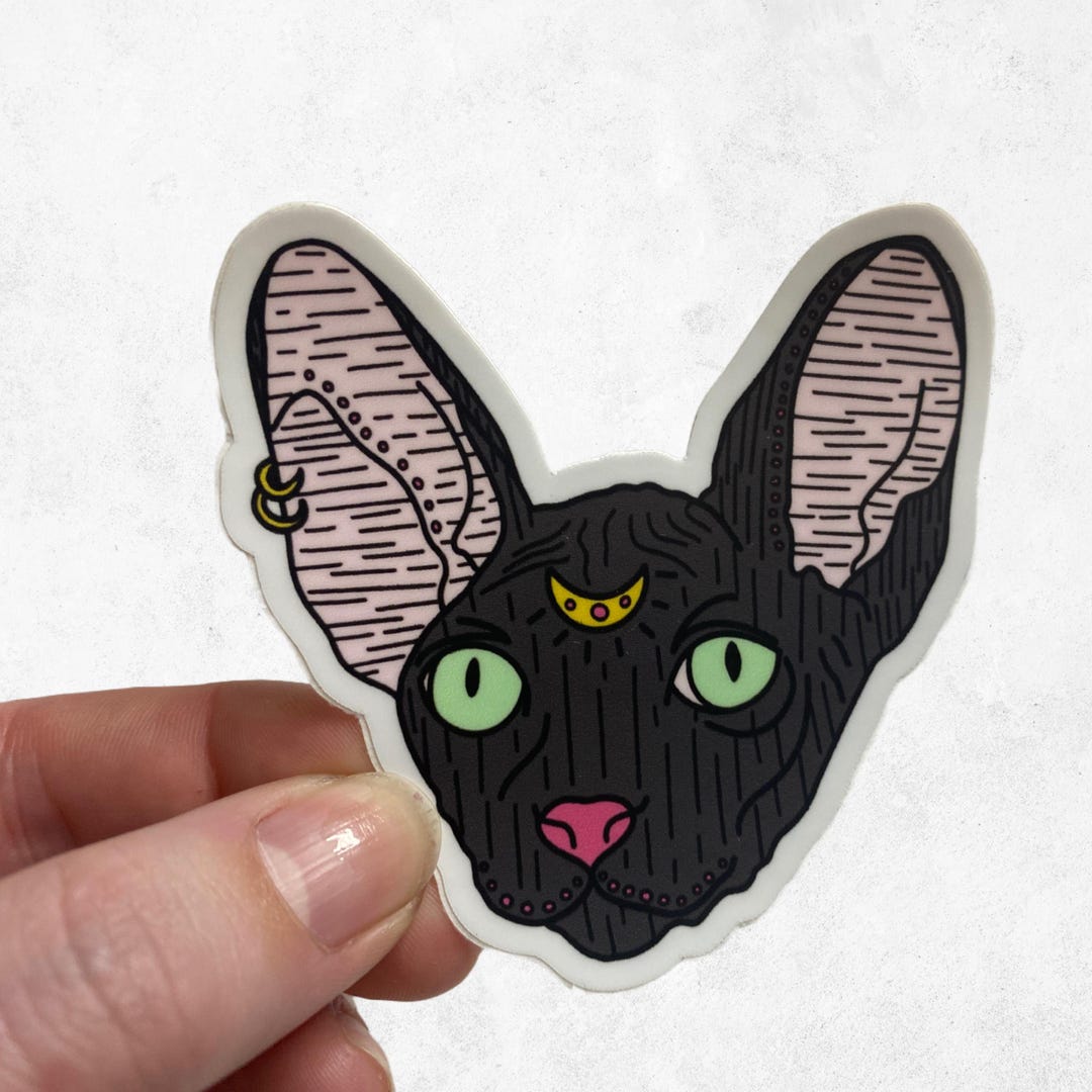 Witchy Hairless Cat Sticker | Sphynx Cat Vinyl Sticker, Occult ...