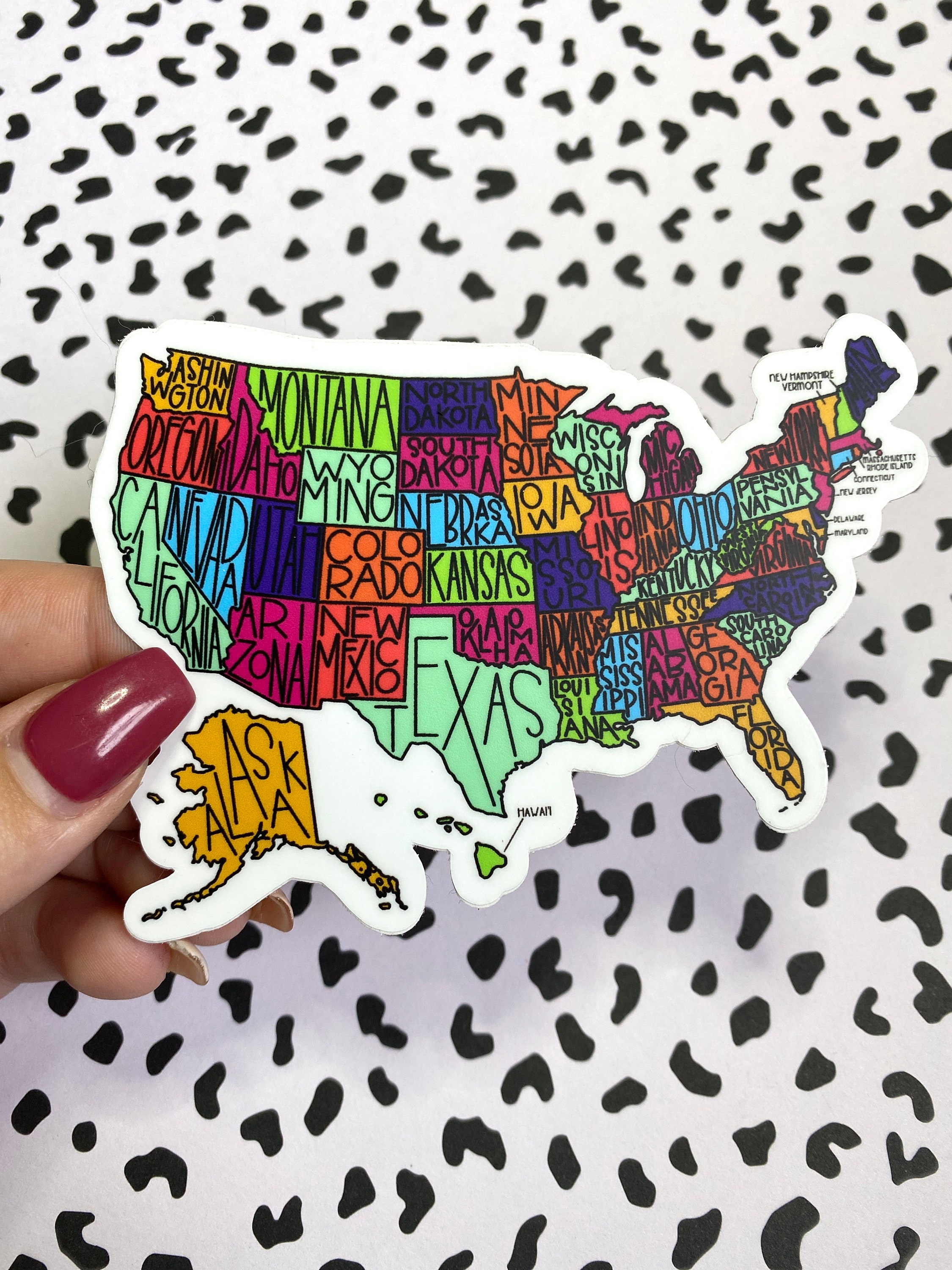 Colorful US Map Labeled Vinyl Sticker Laptop Water Bottle | Etsy