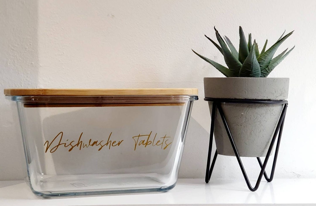 1.8l Glass Washing Tab Box With Bamboo Lid, Storage, Cleaning, Kitchen ...