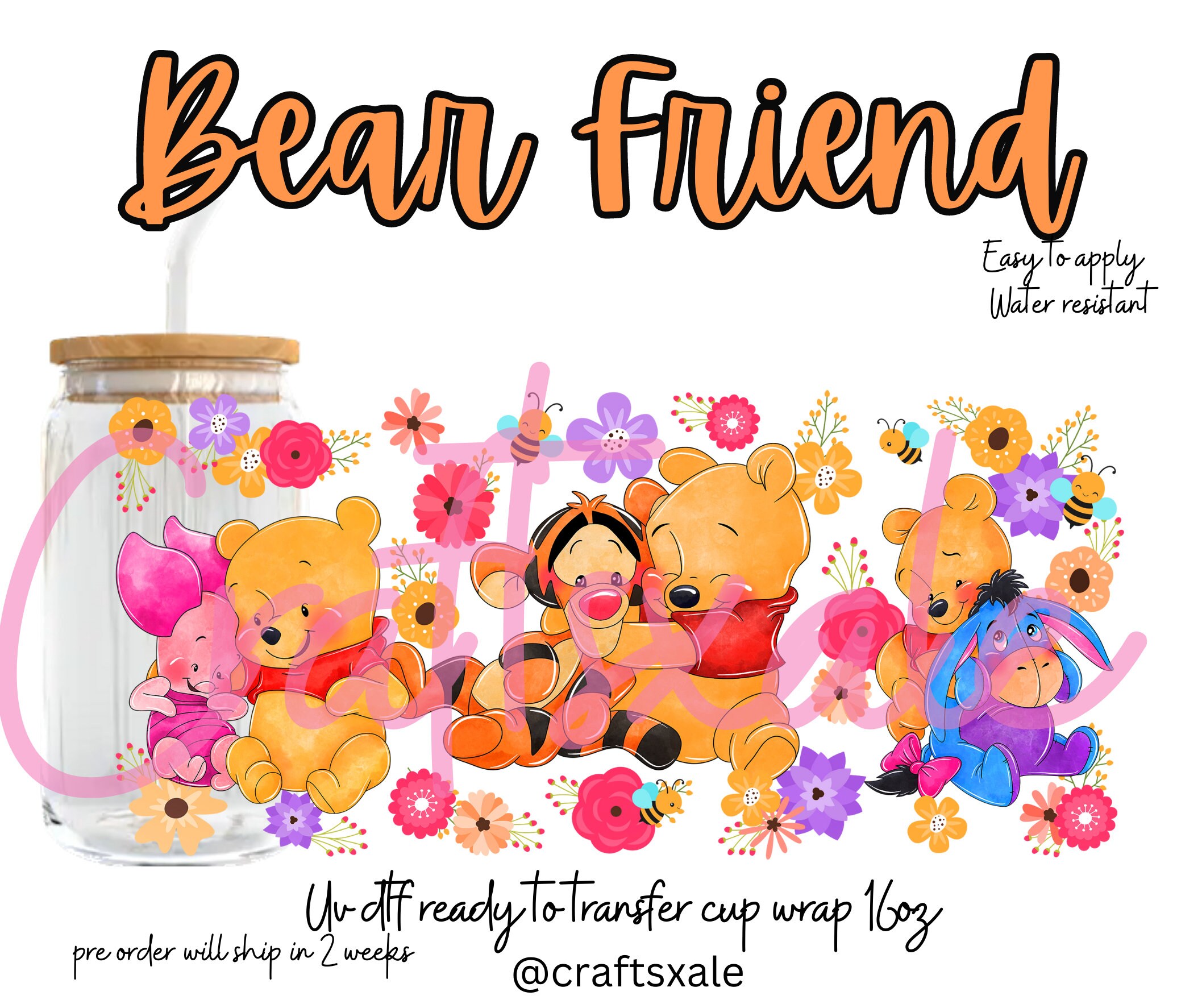 Winnie Pooh Cute Cup Wrap vinyl Cup Wrap for 16oz. Glass Can - Etsy