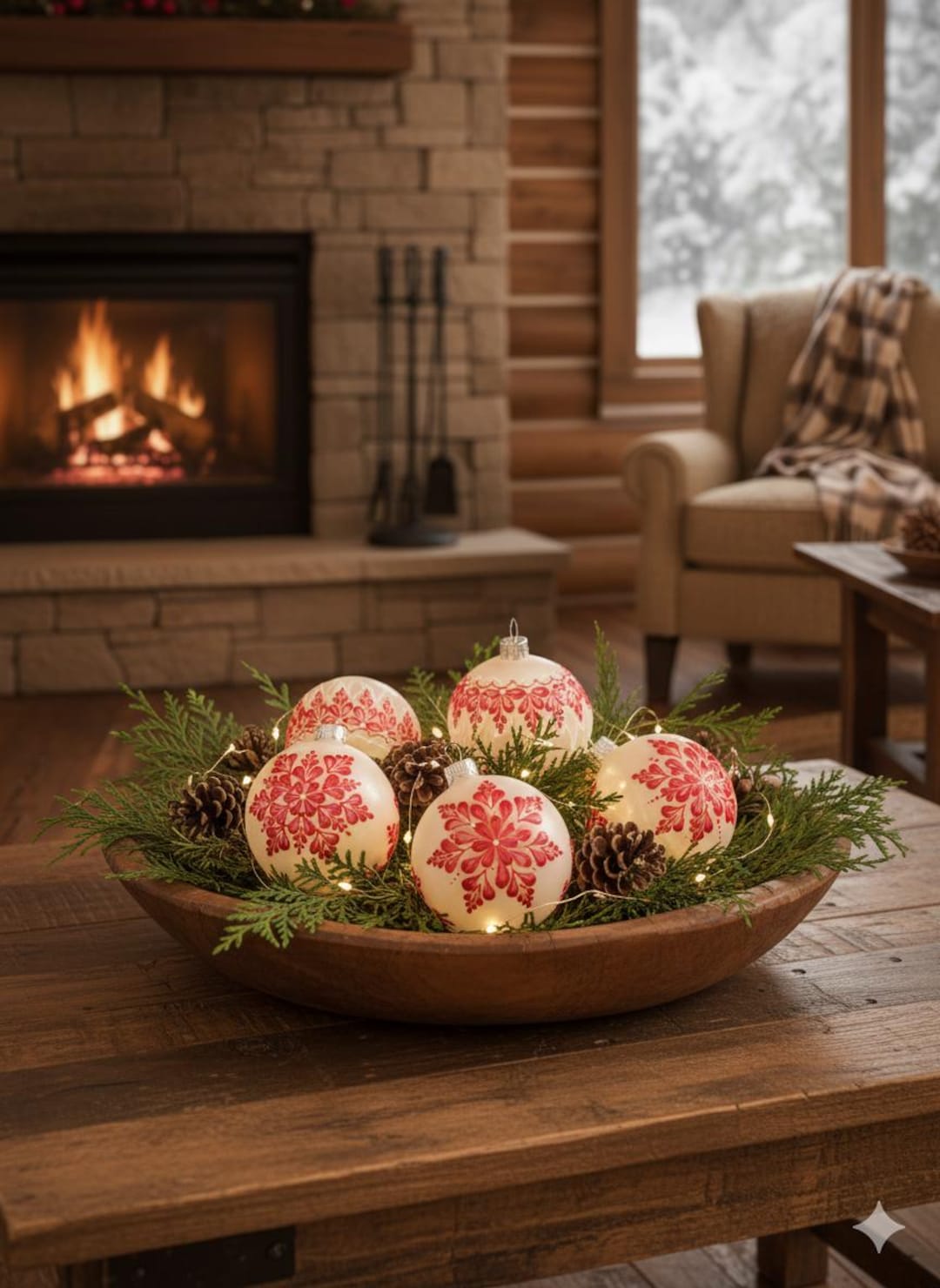 SET of 6 Hand-painted White Milky Glass Christmas Baubles With Red Wax ...