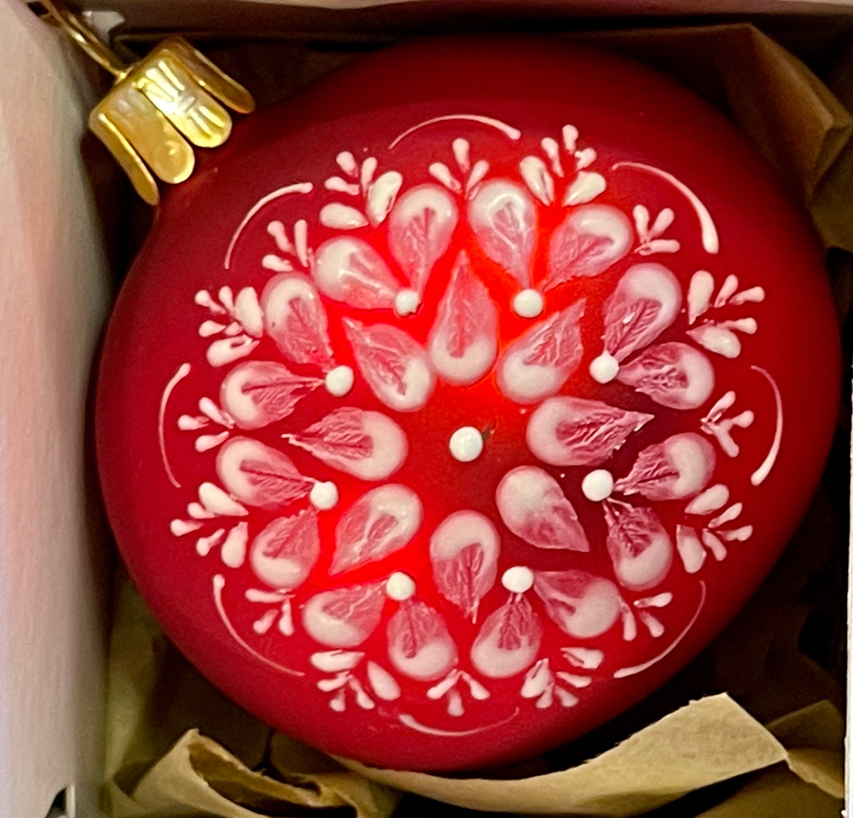 SET of 12 Hand-painted Christmas Baubles, Matte Red With White Wax ...