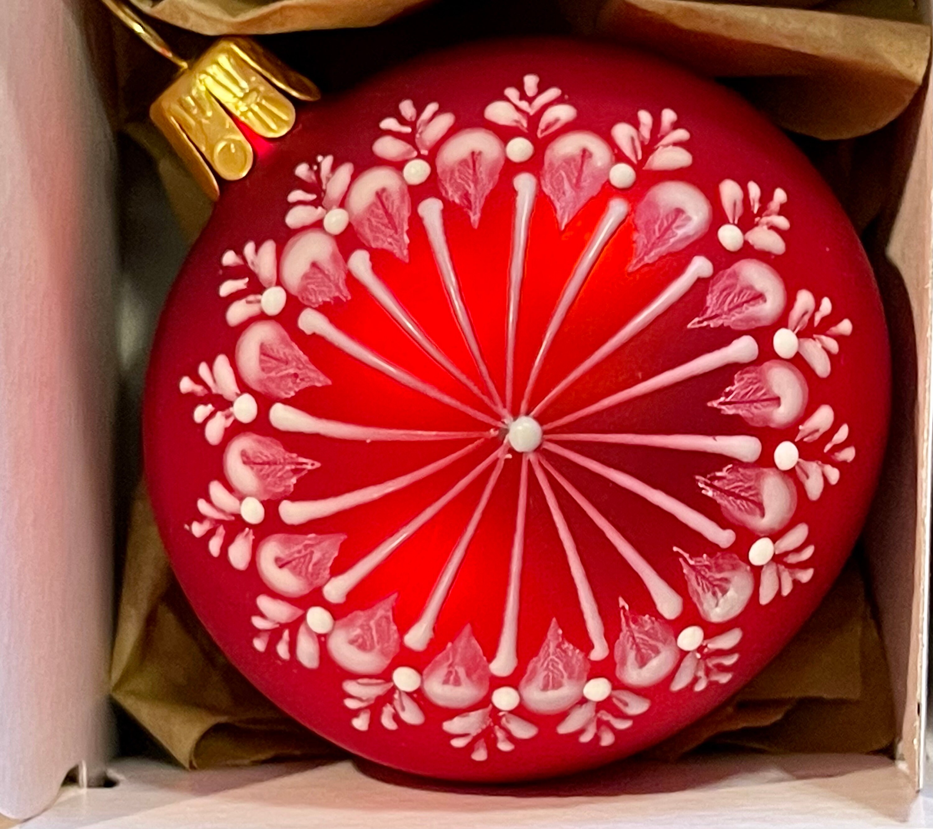SET of 12 Hand-painted Christmas Baubles, Matte Red With White Wax ...
