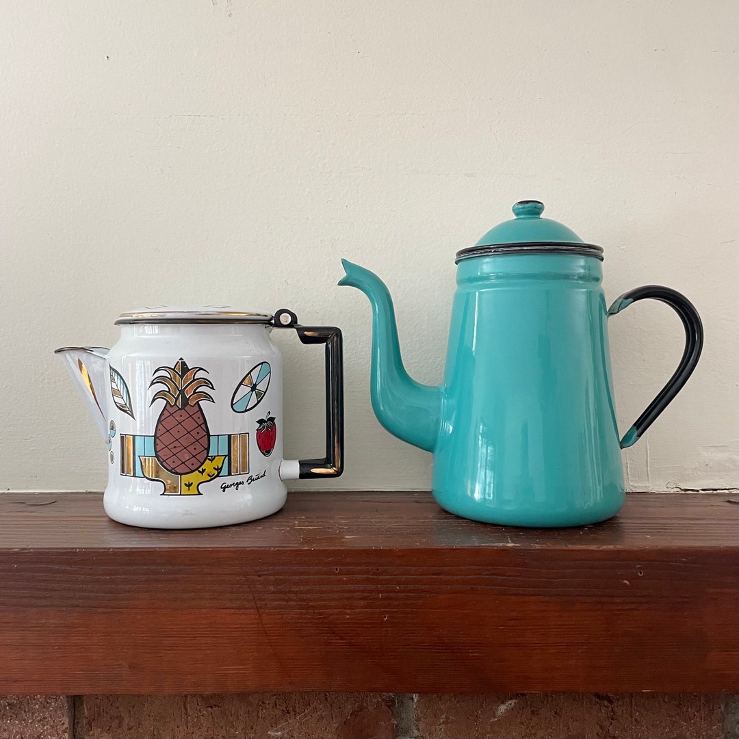 Vintage Enamel Coffee or Tea Pot Percolator, Georges Briard Ambrosia ...
