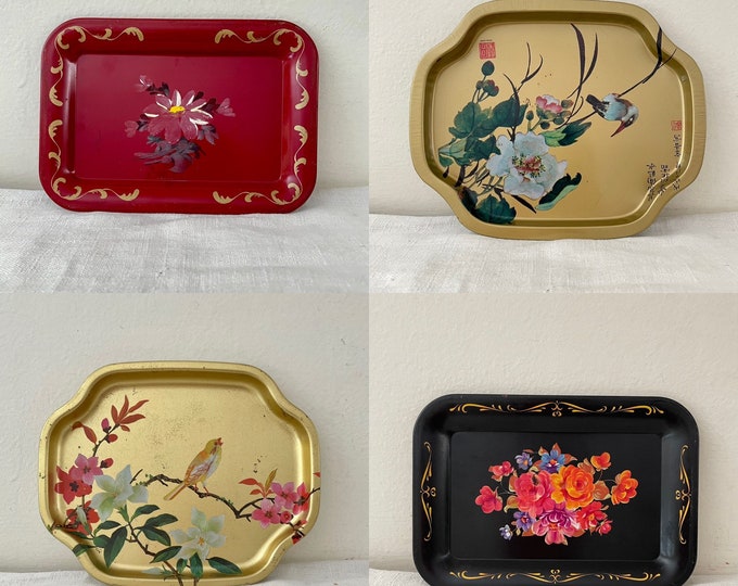 Small Vintage Tin Snack Trays, Mini Metal Trays, Tiny Floral Trays ...