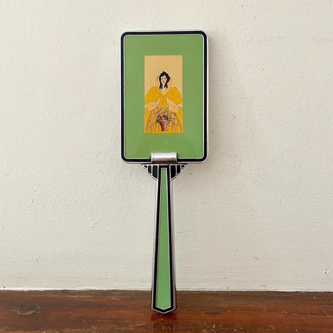 Vintage Art Deco Hand Mirror With Victorian Woman in Yellow Dress ...