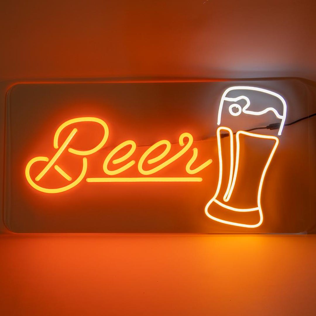 Beer Mug Neon Sign LED Illuminated Bar & Cafe Decor, Flexible Neon With ...