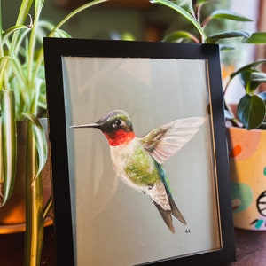 Ruby-throated Hummingbird, Original Gouache Painting on 6x9" Paper ...