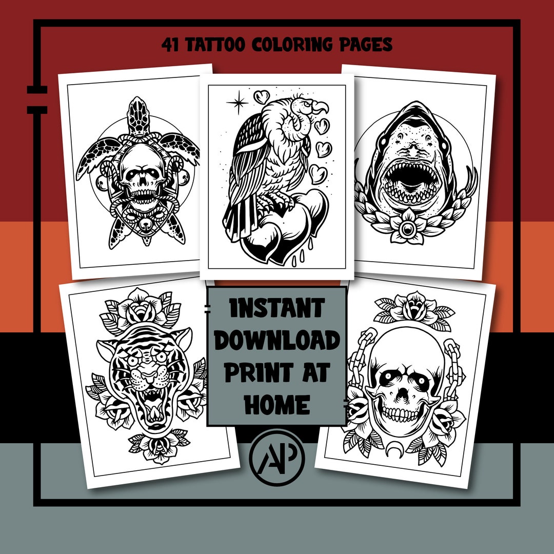 41 Tattoo Coloring Pages for Adults, Old School Tattoos Printable ...