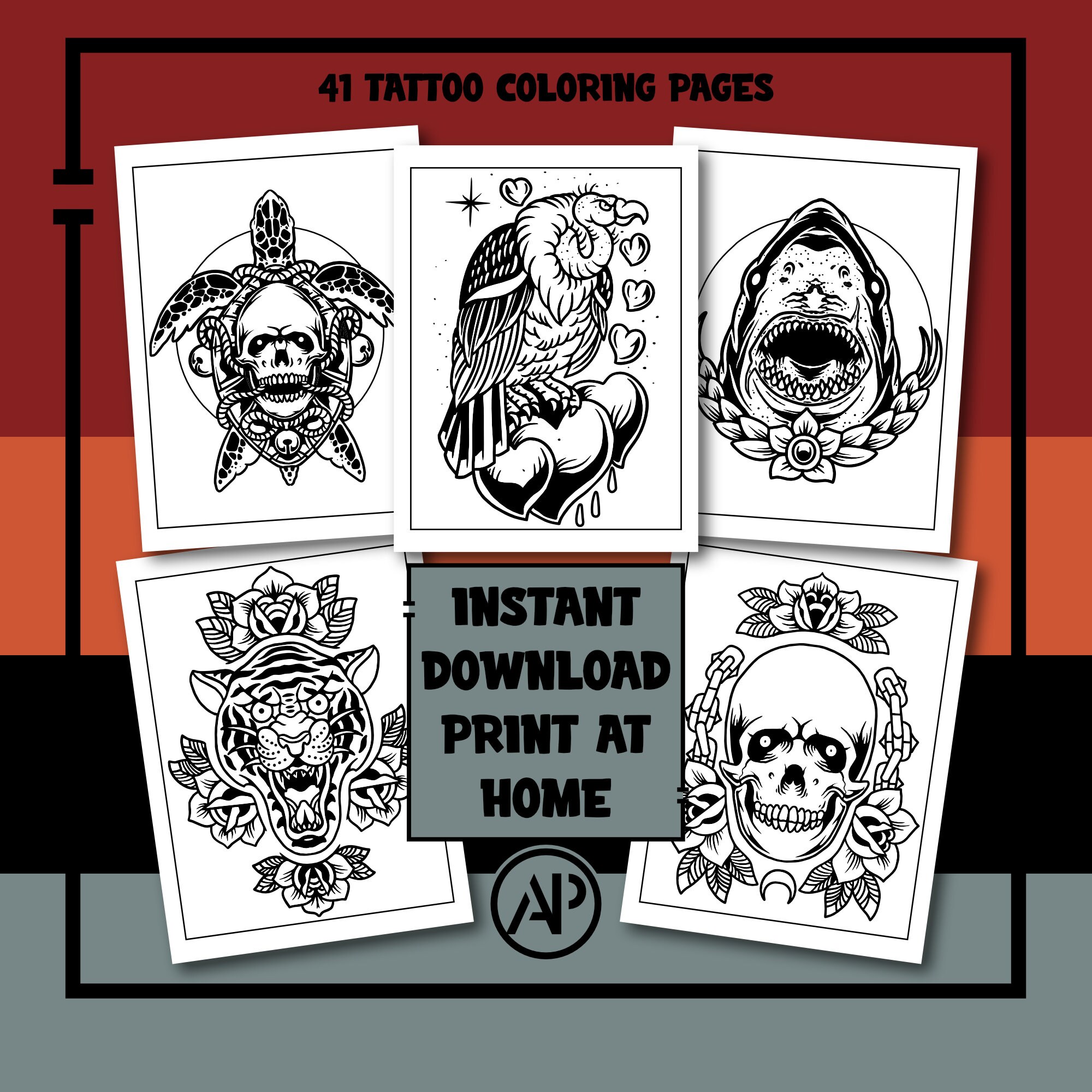 41 Tattoo Coloring Pages for Adults, Old School Tattoos Printable ...