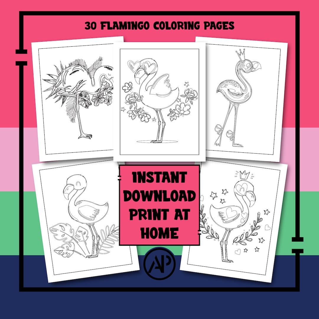 30 Flamingo Coloring Pages, Pink Bird Printable Coloring Page, Digital ...