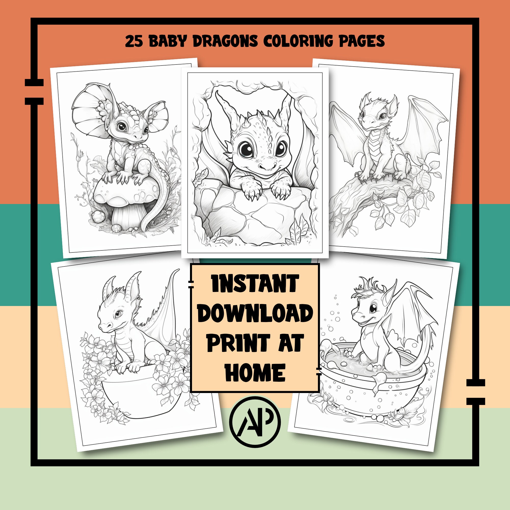 25 Baby Dragons Coloring Pages for Kids & Adults, Fantasy Dragon ...