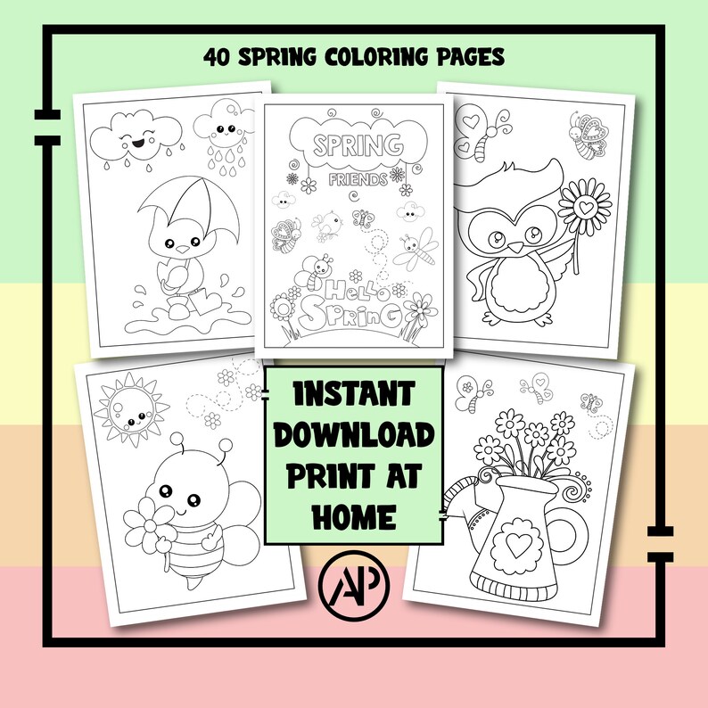 40 Spring Coloring Pages for Kids and Adults, Spring Printable Coloring ...