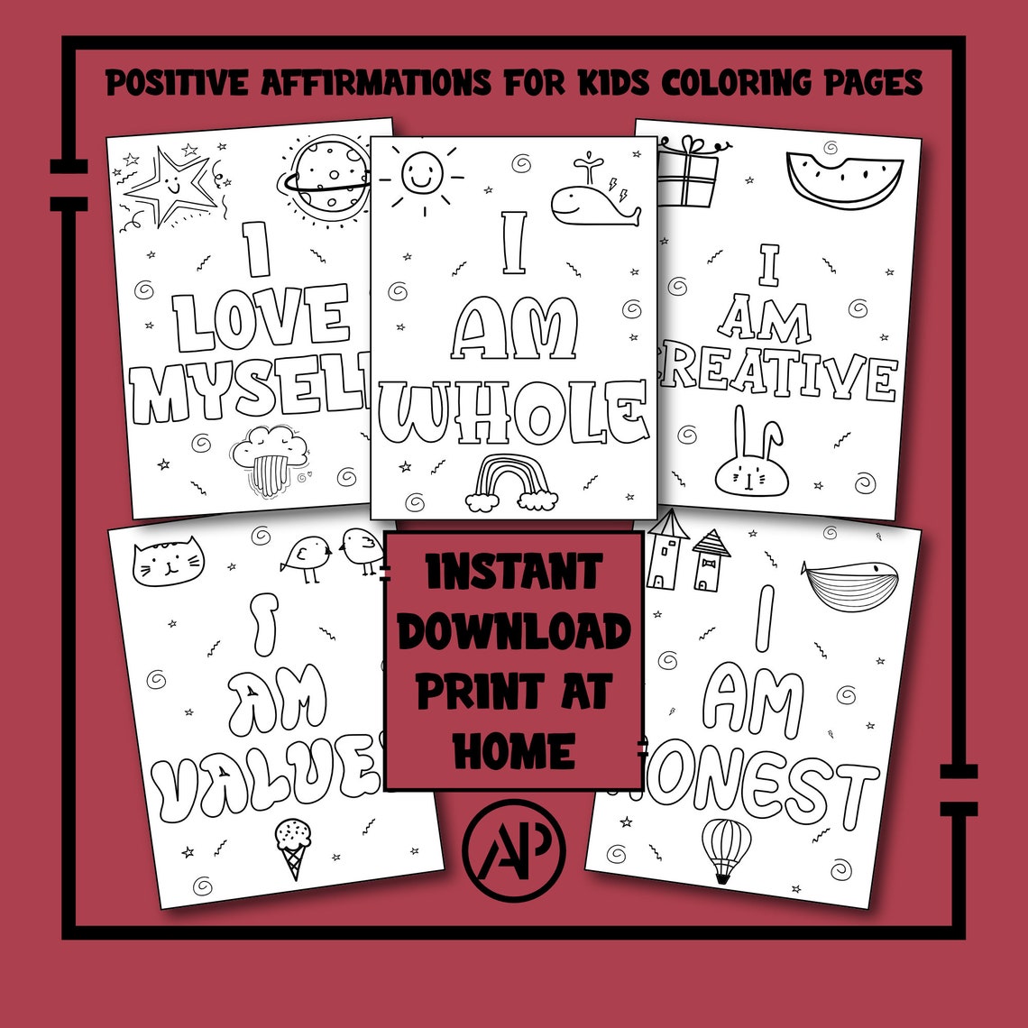 Positive Affirmations Coloring Pages for Kids, 28 Encouraging ...