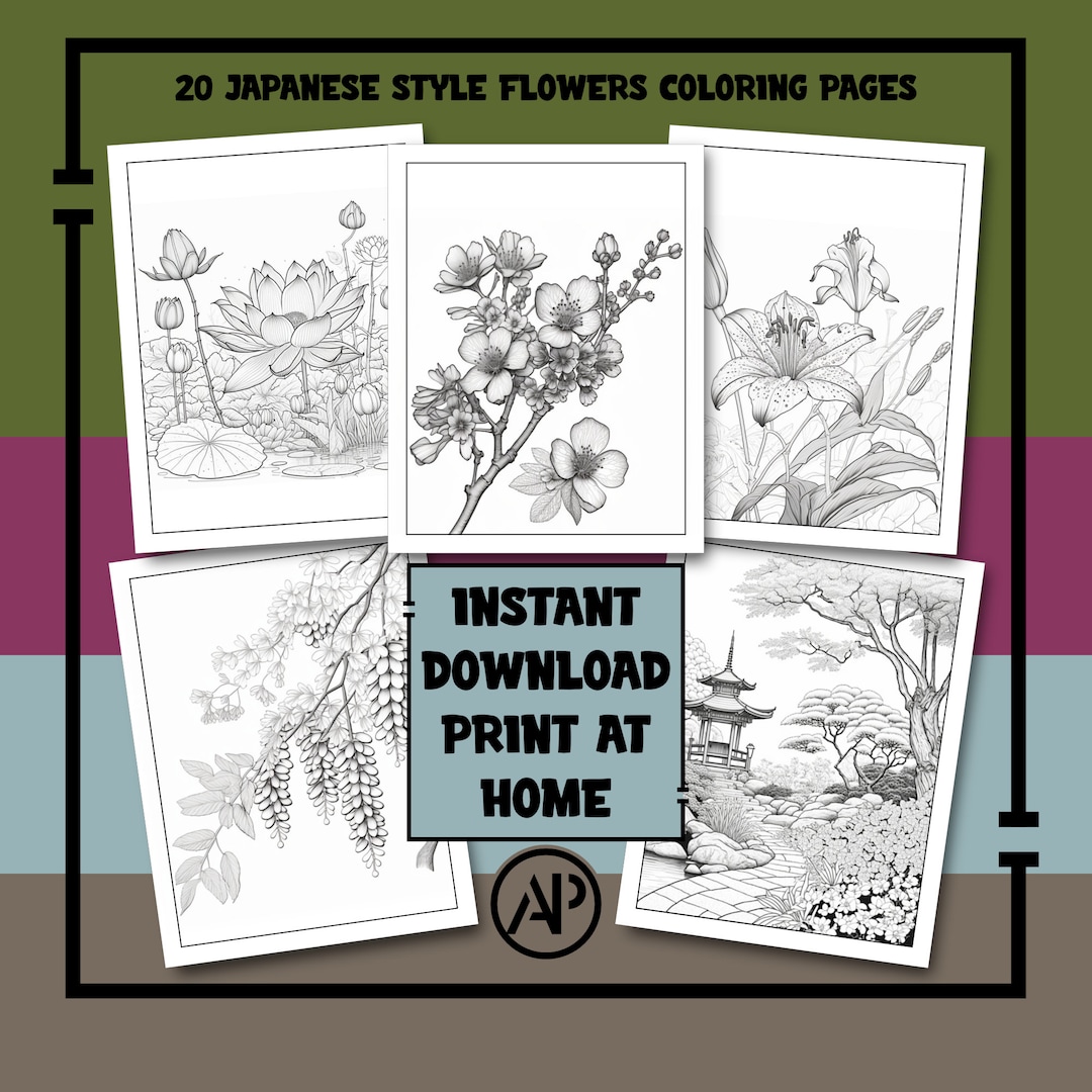 20 Japanese Style Flowers Coloring Pages for Adults & Kids, Japan ...
