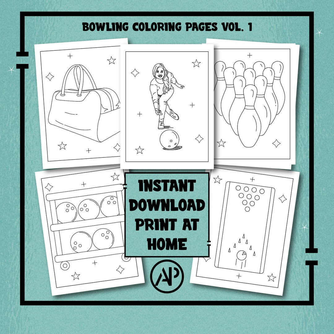 34 Bowling Coloring Pages for Kids and Adults Vol. 1, Printable ...