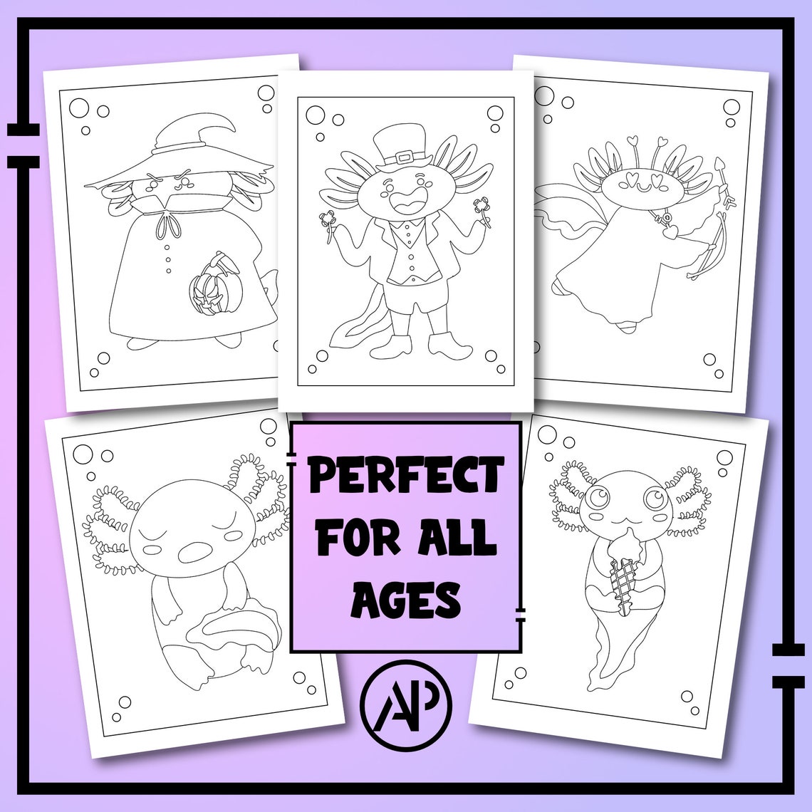 Axolotl Coloring Pages for Kids and Adults, Printable Coloring Page ...