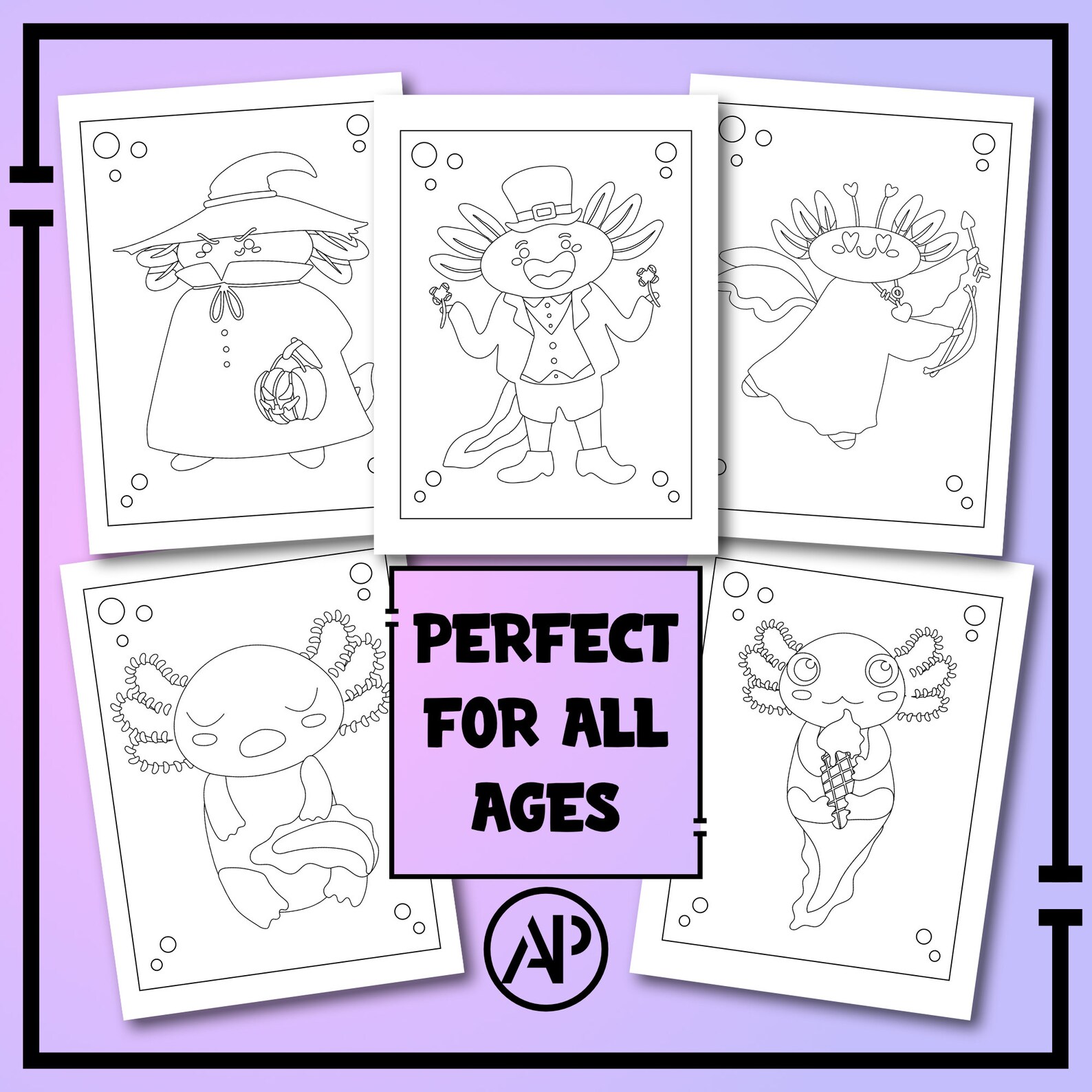 Axolotl Coloring Pages for Kids and Adults, Printable Coloring Page ...