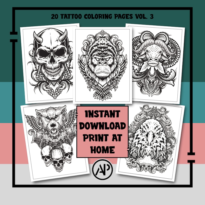 20 Tattoo Coloring Pages for Adults Vol. 3, Old School Tattoos ...