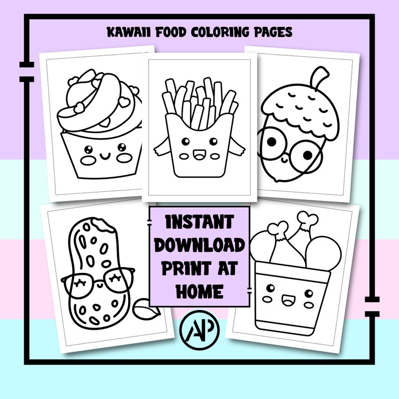 50 Kawaii Food Coloring Pages for Kids and Adults, Kawaii Coloring ...