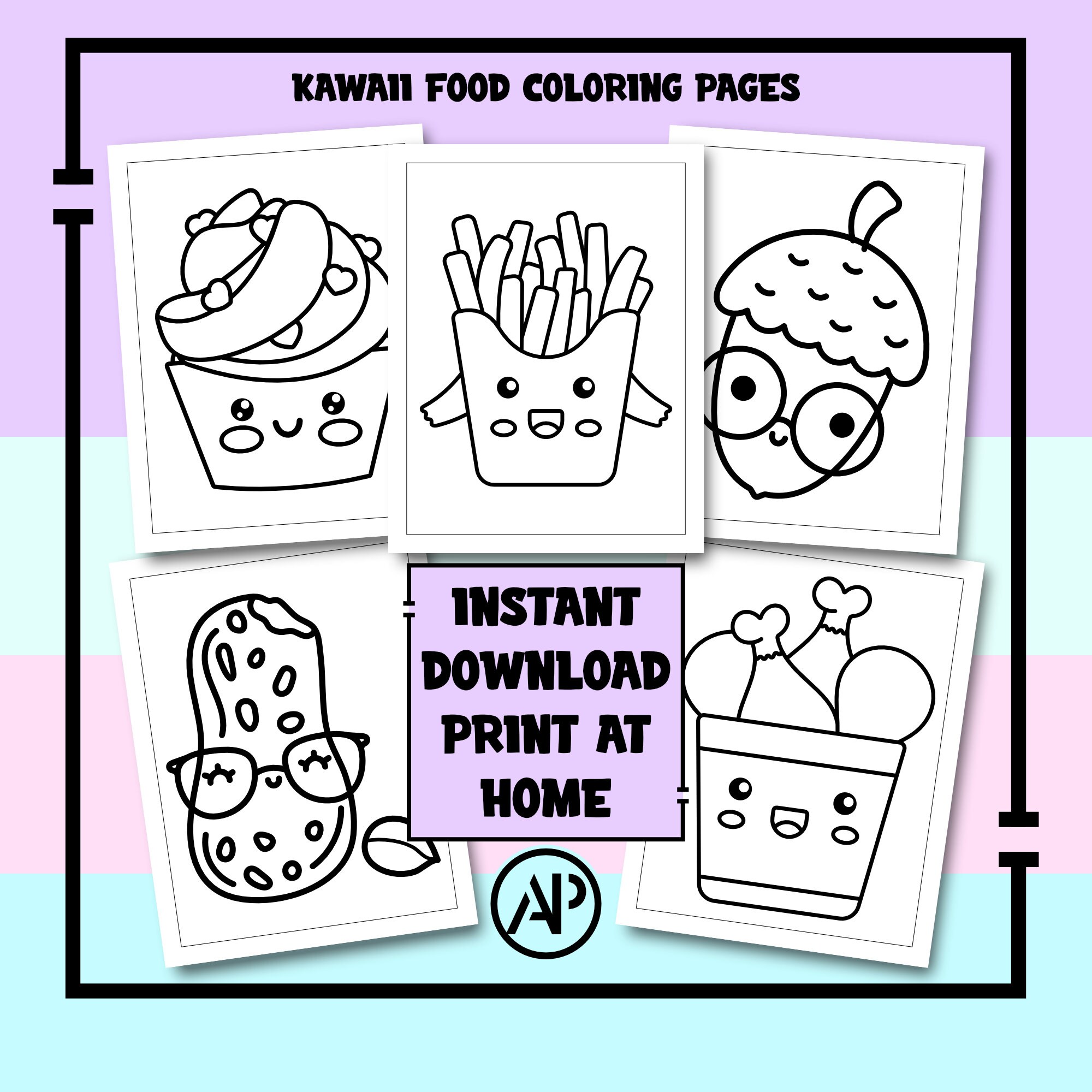 50 Kawaii Food Coloring Pages for Kids and Adults, Kawaii Coloring ...